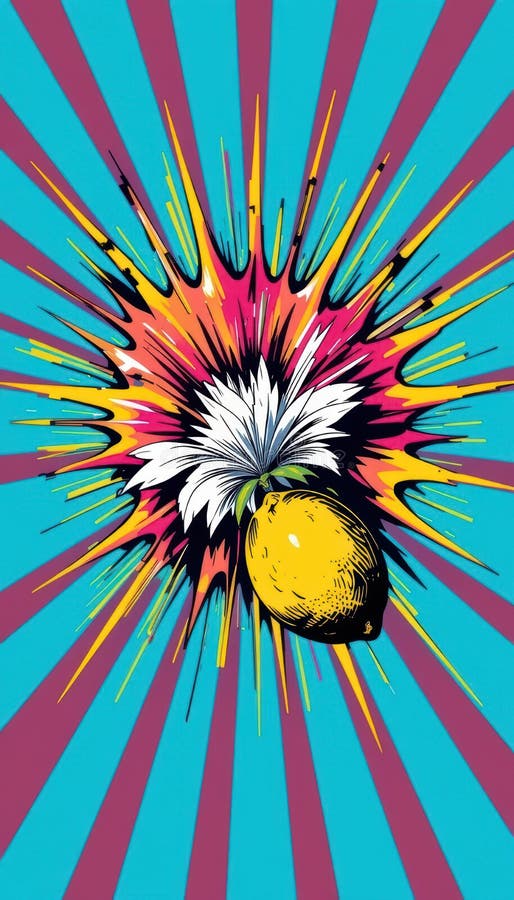 Pop Art Lemon and Flower with Explosive Retro Background Stock Photo ...