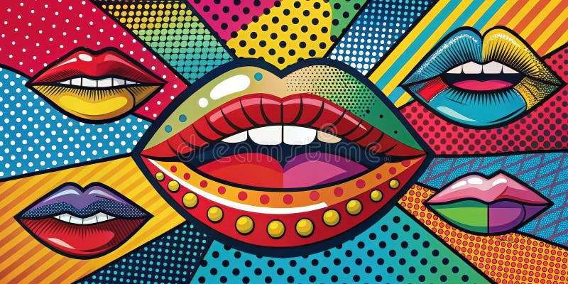 Vibrant Pop Art Lips Collage Featuring Bold Colors and Geometric ...