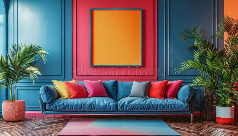 Vibrant Pop Art Living Room Interior Stock Illustration - Illustration ...