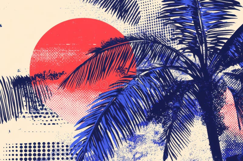 Vibrant Pop Art Palm Trees with Retro Sun and Halftone Pattern. Stock ...