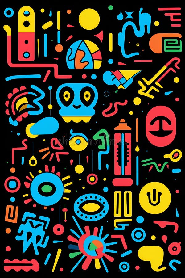Vibrant Pop Art Patterns with Fun Shapes on Black Background ...