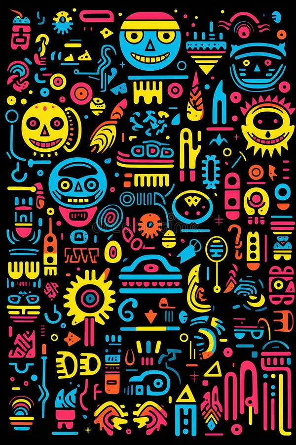 Vibrant Pop Art Patterns with Fun Shapes on Black Background ...