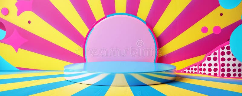 Vibrant Pop Art Podium With Colorful Comic Book Background Stock Image
