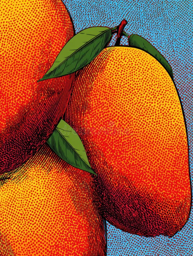 Colorful Pop Art Mango Design Featuring Halftone Texture with Repeated ...