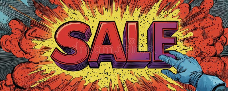 Vibrant Pop Art Sale Banner with Comic Book Explosion Theme Stock Image ...