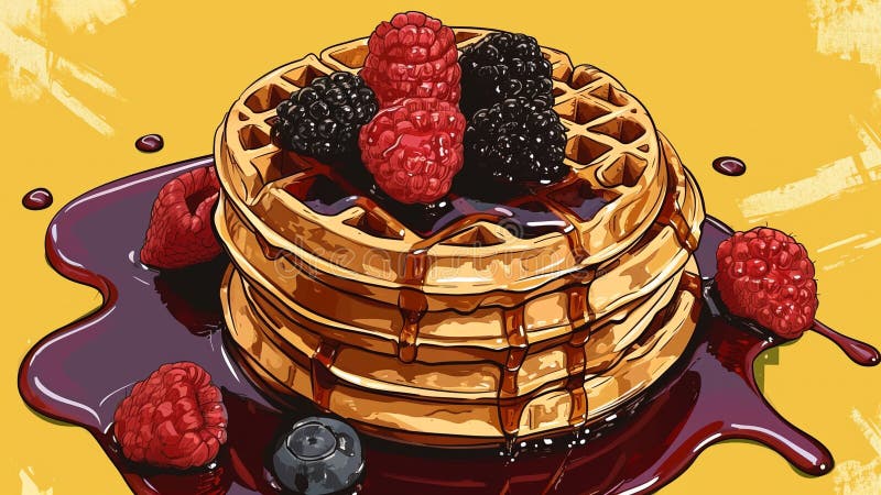 Vibrant Pop Art Scene with Stack of Delicious Waffles Stock ...