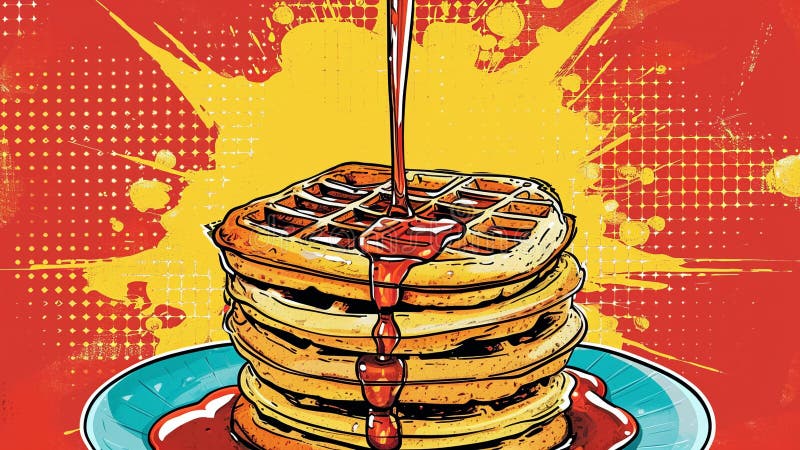 Vibrant Pop Art Scene with Stack of Delicious Waffles Stock ...