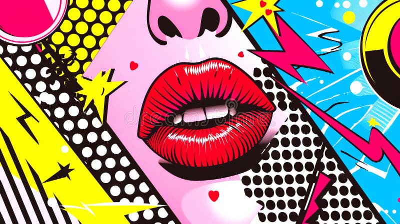 Vibrant Pop Art Style Abstract Background Featuring Bold Red Lips and ...