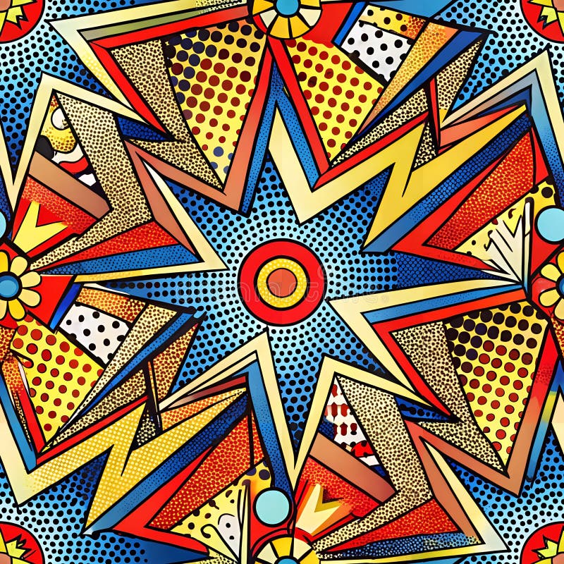 Vibrant POP ART Style Abstract Geometric Pattern with Bold Colors and ...