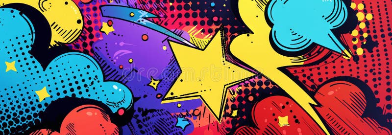 Vibrant Pop Art Style Banner with Bright Colors and Comic Book Elements ...