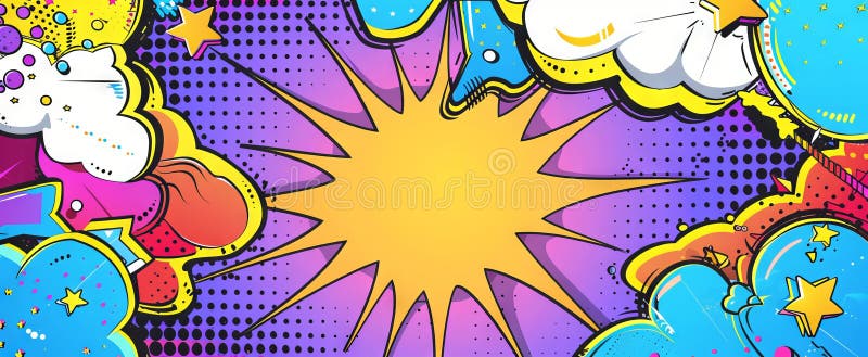 Vibrant Pop Art Style Banner with Bright Colors and Comic Book Elements ...