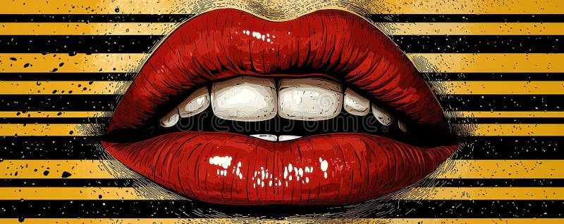 Vibrant Pop Art Style Lips Illustration with Dynamic Lines Stock Image ...