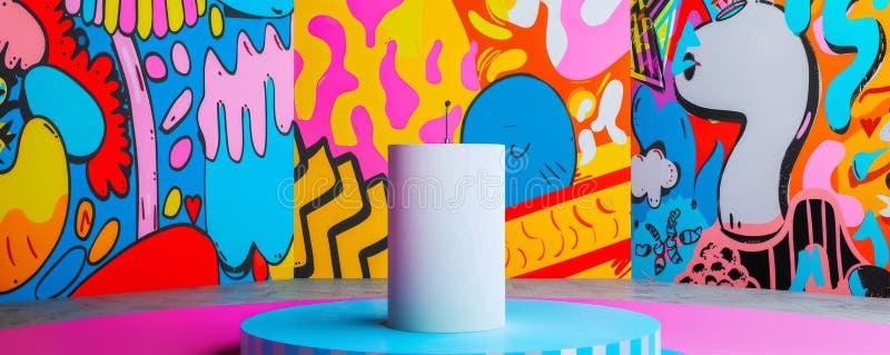 Vibrant Pop Art Styled Mockup With A Central Podium In A Colorful