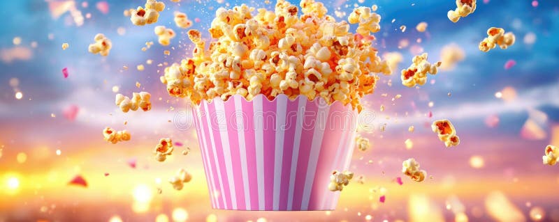 Vibrant Popcorn Explosion Against Sunset Sky Stock Photo - Image of ...