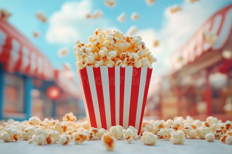 A Vibrant Popcorn Stand Overflows with Fresh, Fluffy Popcorn, Creating ...