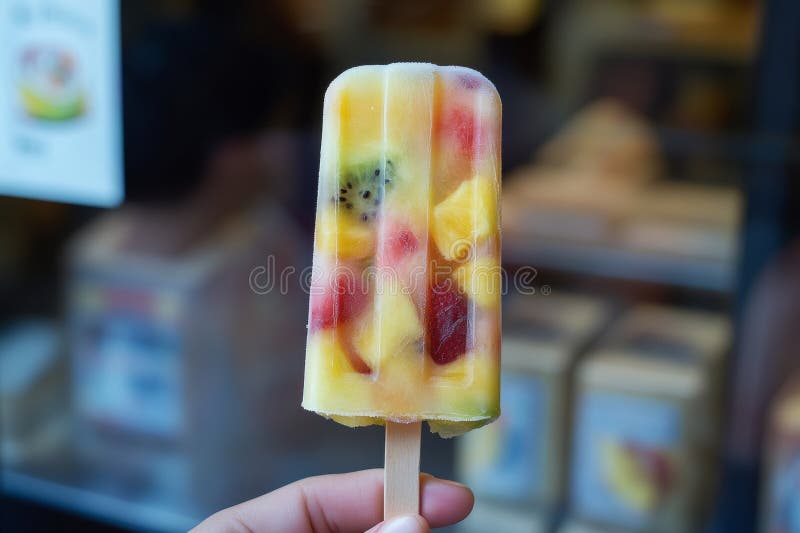 A Vibrant Popsicle with Embedded Pieces of Refreshing Fruit is Being ...
