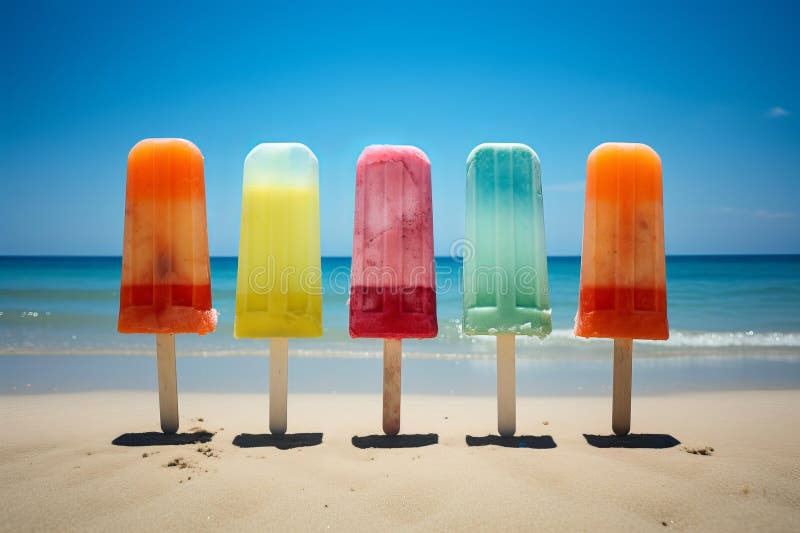 Vibrant Popsicles Beach Sunny Day. Generate Ai Stock Image - Image of ...
