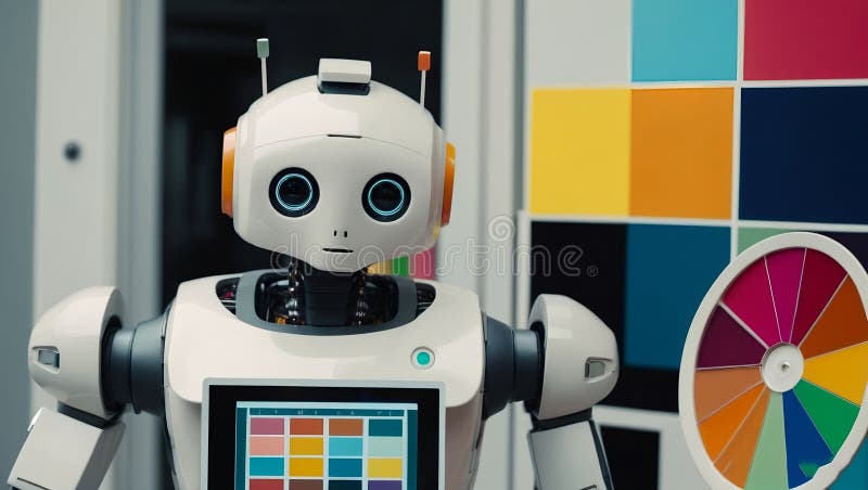 Bold Portrait Photo of a Portrait of a Cute Robot. it is Holding a ...