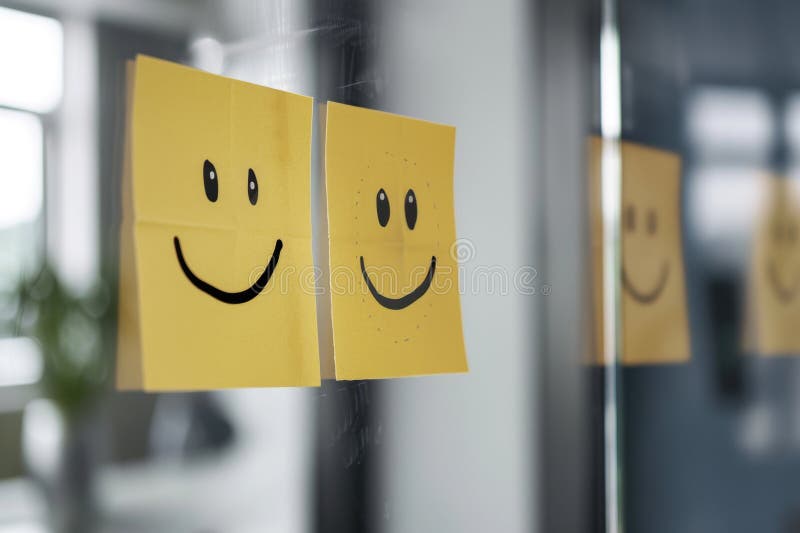 Vibrant and Positive Office Atmosphere with Yellow Happy Smiley Sticky ...