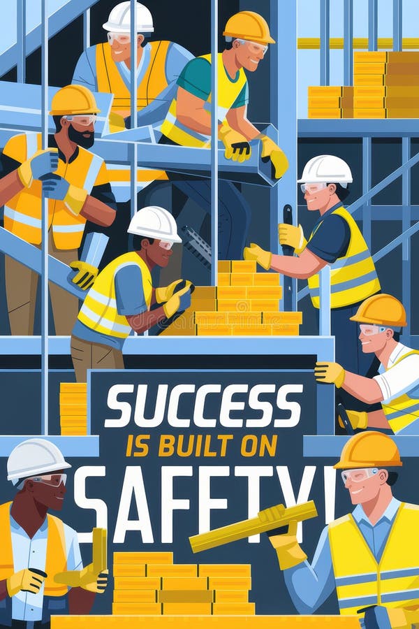 Workers Promoting Safety in a Modern Factory Setting Stock Illustration ...