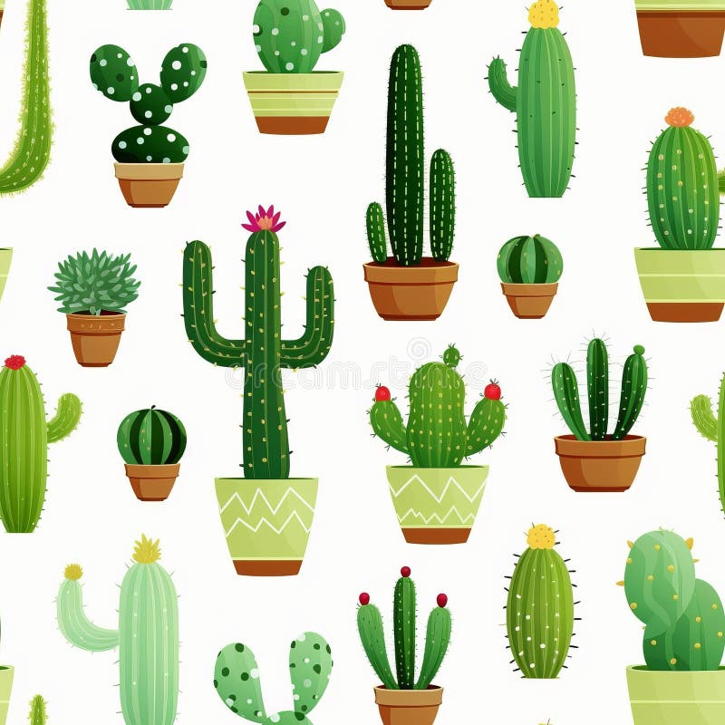 Vibrant Potted Cactus Seamless Pattern: Animated Gifs Inspired by 1970s ...