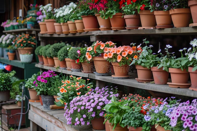 Vibrant Potted Plants Display in Garden Store for Spring Gardening ...