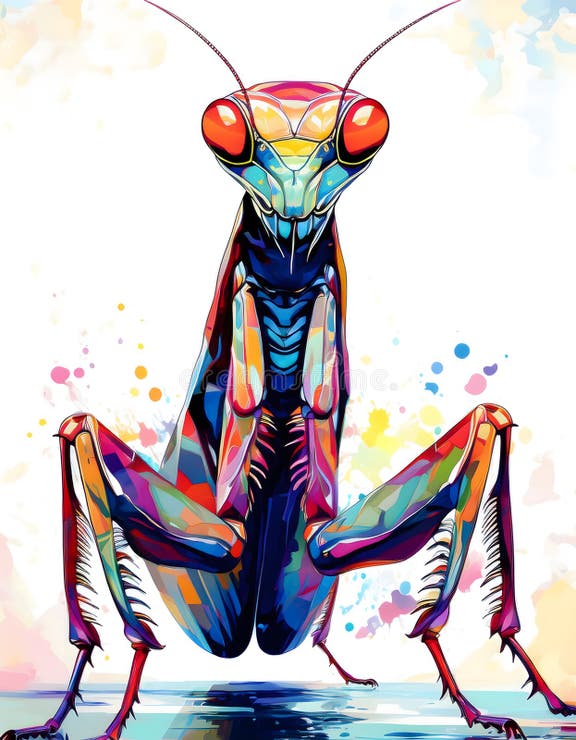Vibrant Praying Mantis Illustration with Bold Colors and Abstract ...