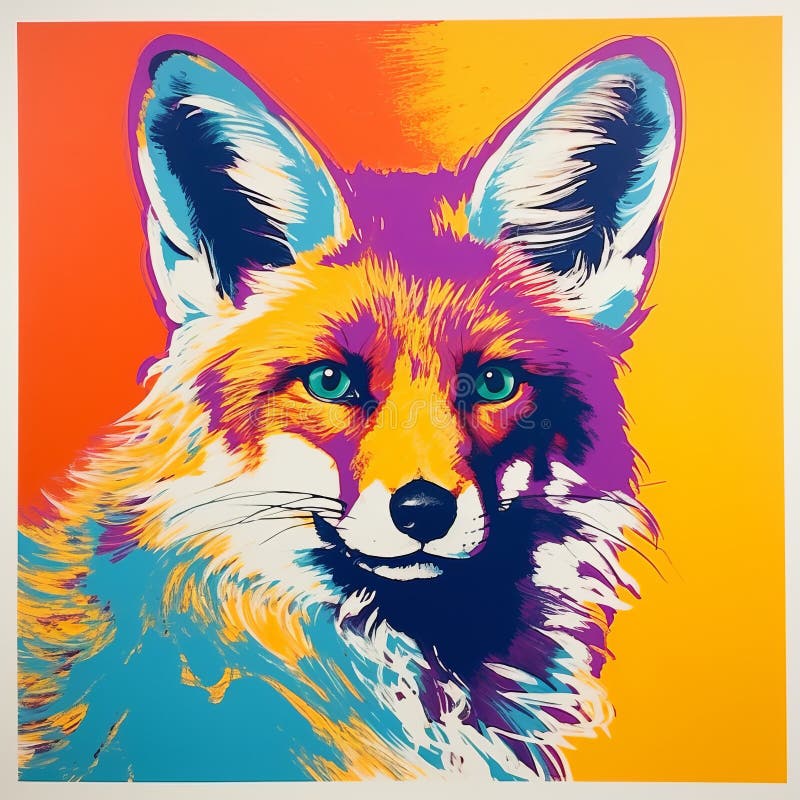 Vibrant Silkscreen Fox Print on Colorful Background Stock Illustration ...