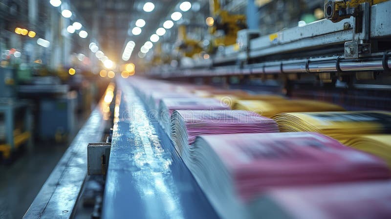 Vibrant Print Roll Processing in Production Line Stock Illustration ...