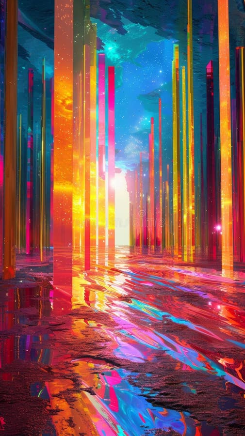 A Vibrant Prism Forest with Towering Structures of Light and Color ...