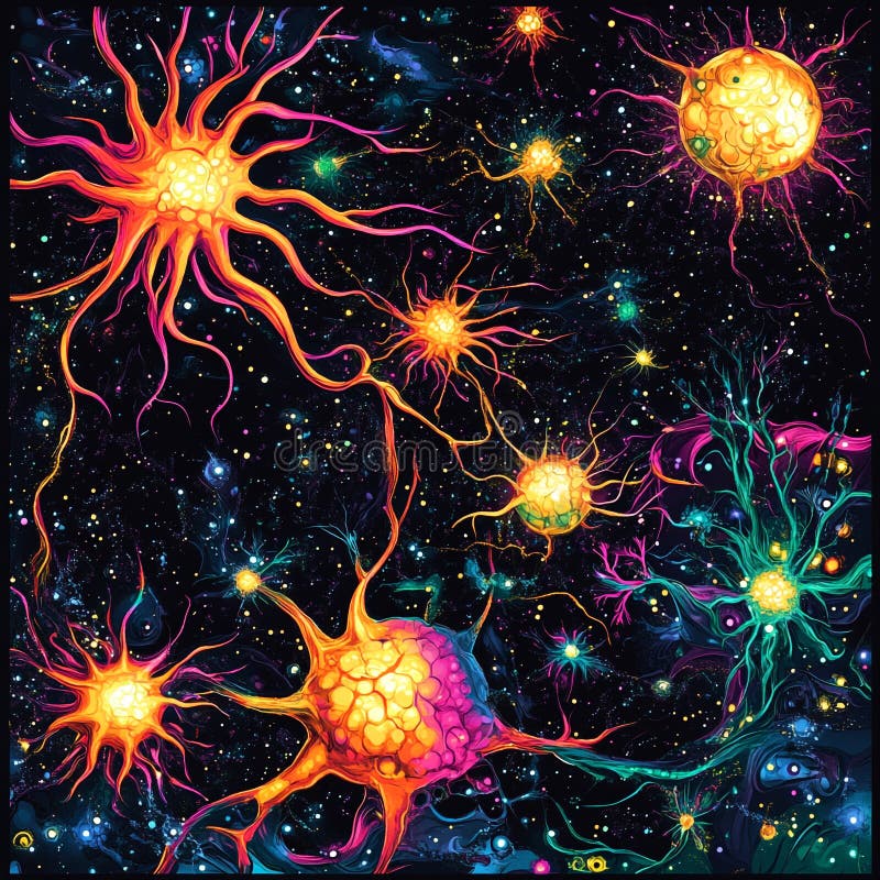 Psychedelic Neuron Network Cosmic Brain Cells Abstract Art Vibrant ...