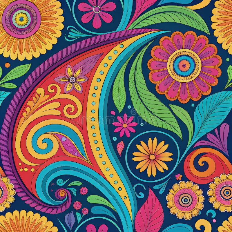 Vibrant Psychedelic Floral Pattern Showcasing Intricate Designs and ...