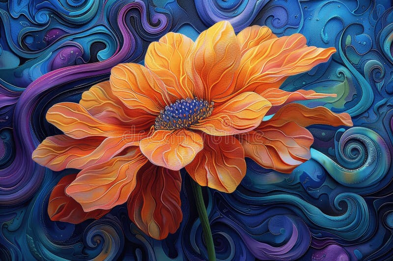 Vibrant Psychedelic Flower Art with Swirling Patterns and Colors Stock ...