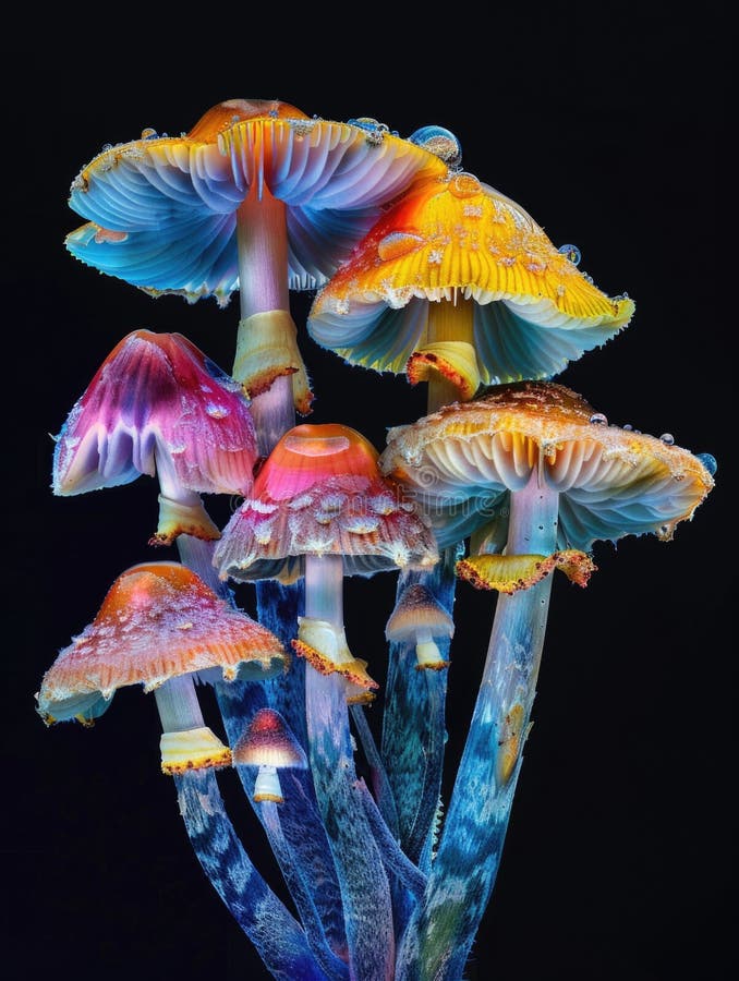 Vibrant Psychedelic Mushrooms Stock Image - Image of water, generated ...
