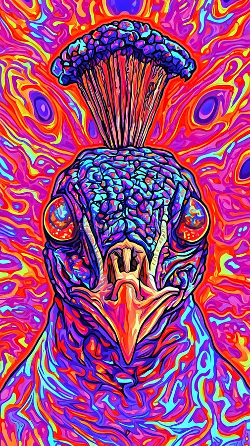 Vibrant Psychedelic Peacock Illustration. Stock Illustration ...