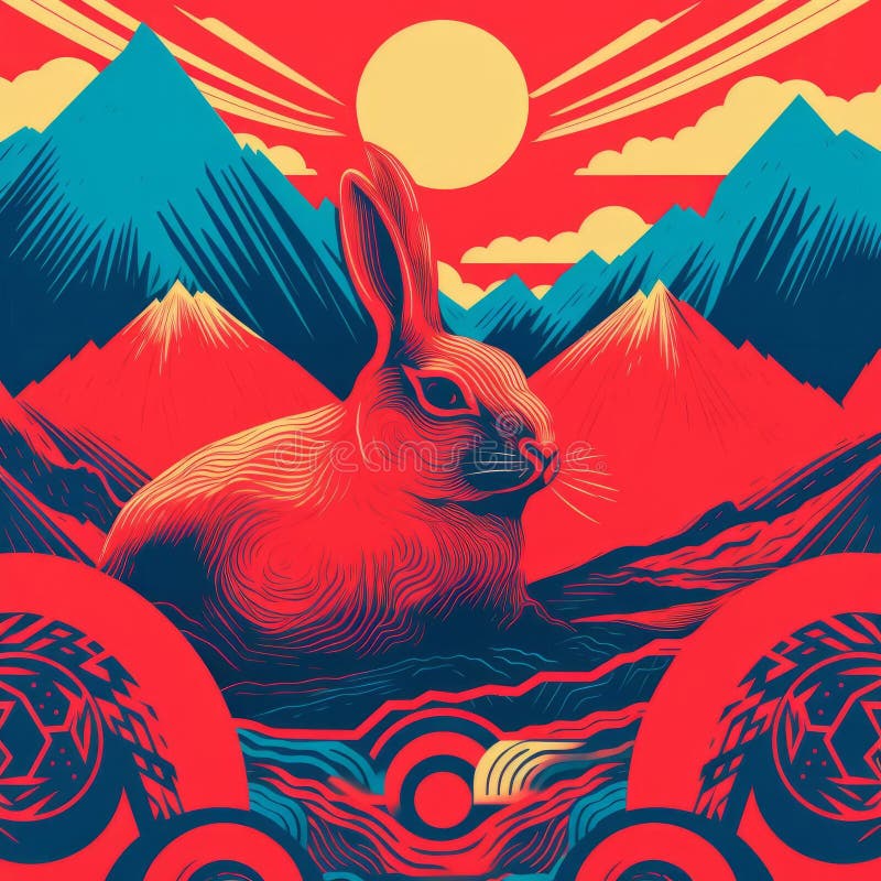 Vibrant Psychedelic Rabbit Artwork Inspired by Retro Posters Stock ...