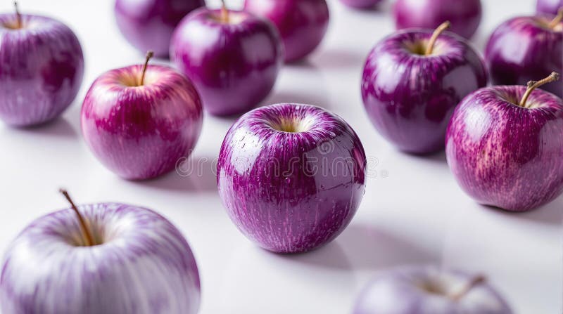 Vibrant Purple Apples on White Surface Highlighting Unique Fruit ...
