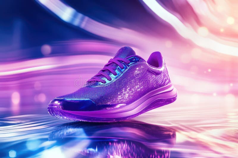 A Vibrant Purple Athletic Shoe Displayed with Dynamic Lighting Effects ...