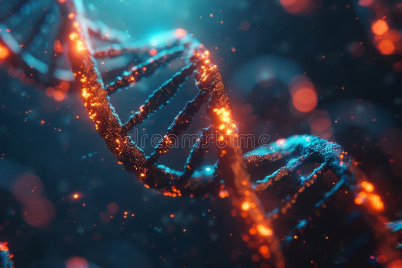 Vibrant Purple and Blue DNA Helix with Digital Waves, Combining Art and ...