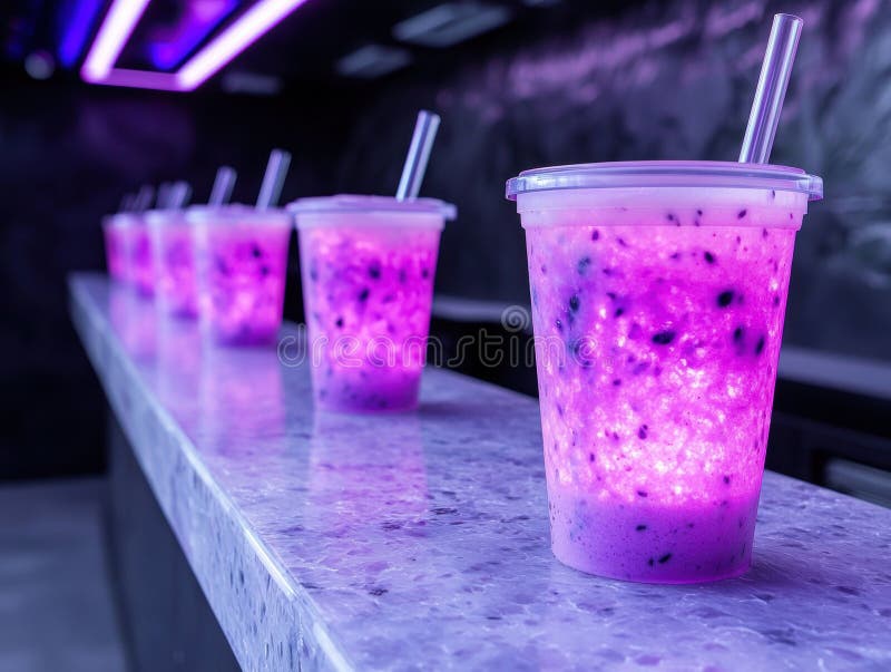 Vibrant Purple Bubble Tea Drinks on a Counter Stock Illustration ...