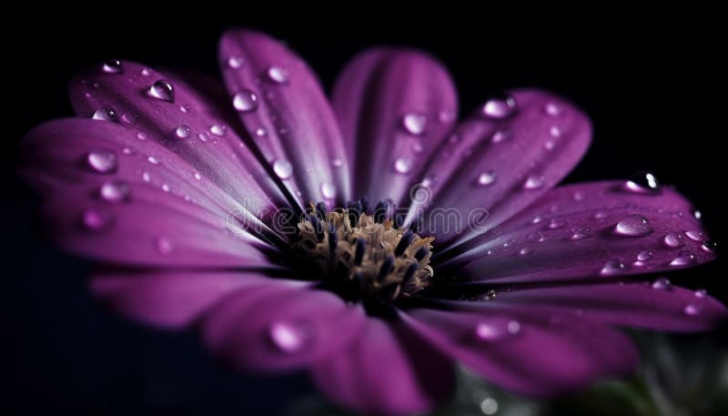 Vibrant Purple Daisy Head with Dew Drop on Wet Petal Generated by AI ...