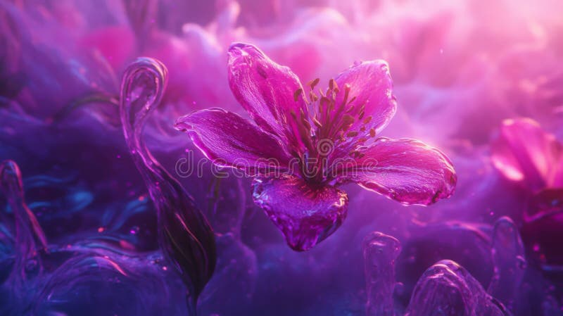 Vibrant Purple Flower in Glowing Liquid Fantasy Stock Illustration ...