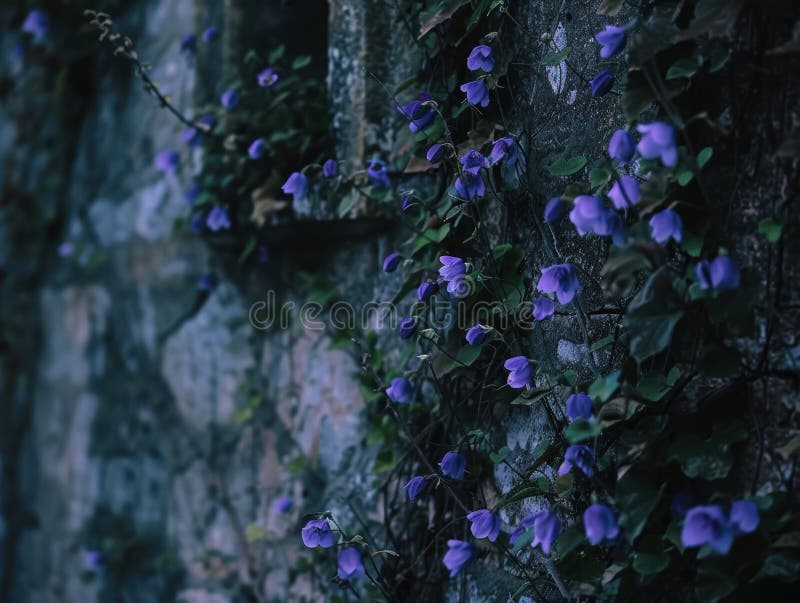 Vibrant Purple Flowers Climbing Up a Dark Tree Trunk Stock Illustration ...