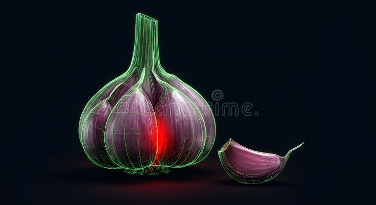 Vibrant Purple Garlic Bulb and Clove: a 3D Wireframe Render of a Single ...