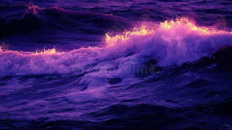 Vibrant Purple Ocean Waves at Sunset Stock Illustration - Illustration ...