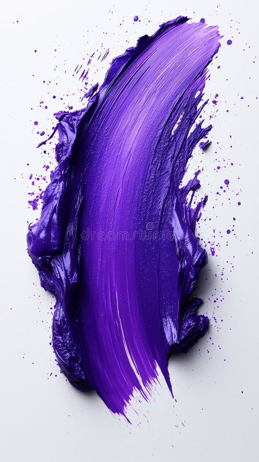 Vibrant Purple Paint Stroke with Splashes on White Background ...
