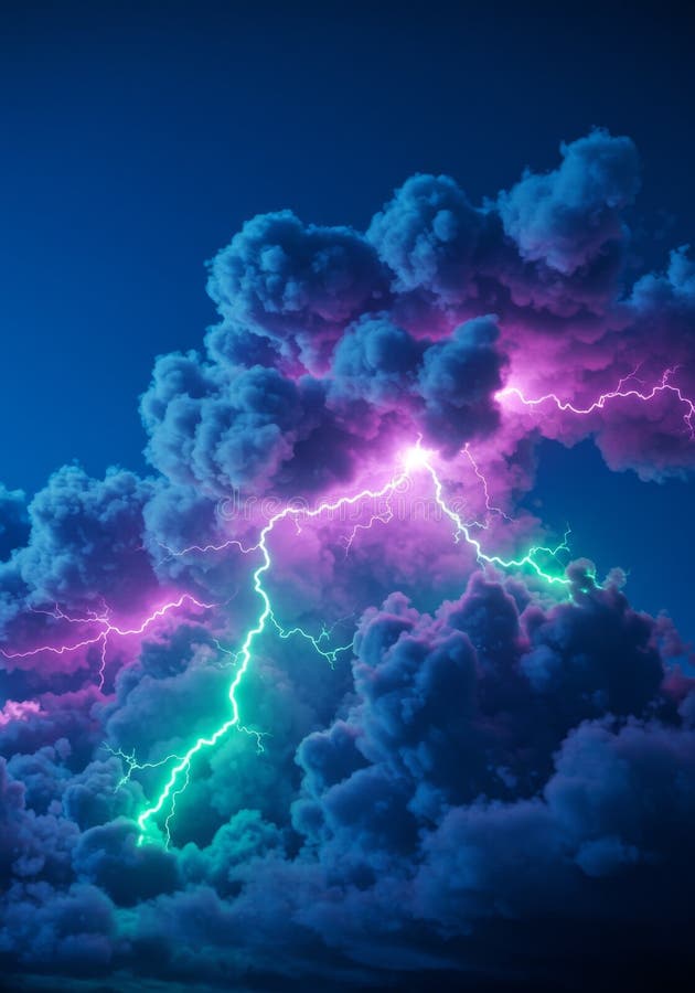 Vibrant Purple Pink Green Lightning Storm Clouds Night Sky Stock ...