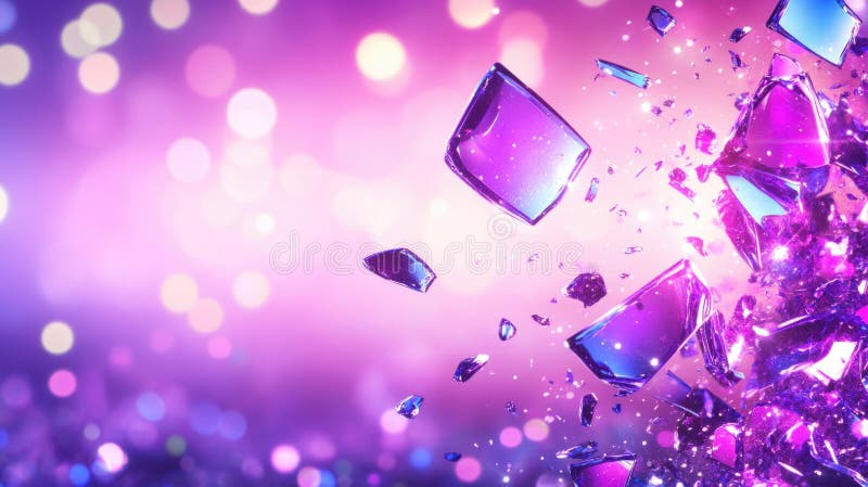 Vibrant Purple and Pink Shattered Glass with Bokeh Light Effect Stock ...