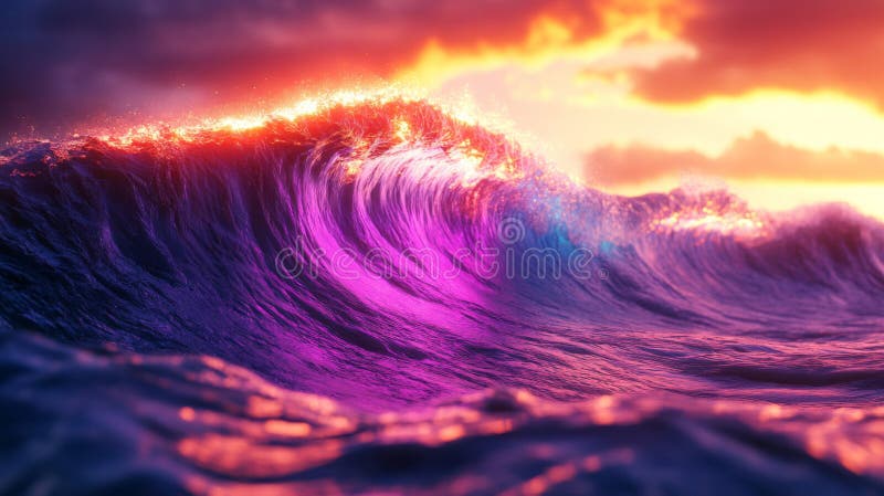 Vibrant Purple Pink Wave at Sunset Ocean Stock Illustration ...