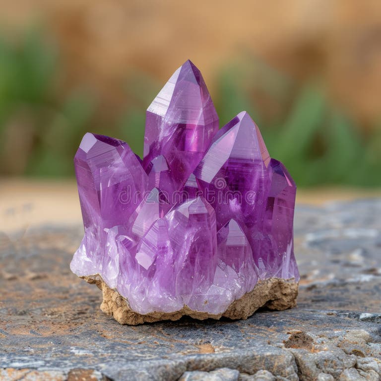 Vibrant Purple Quartz Crystal Cluster on Rocky Surface Stock ...